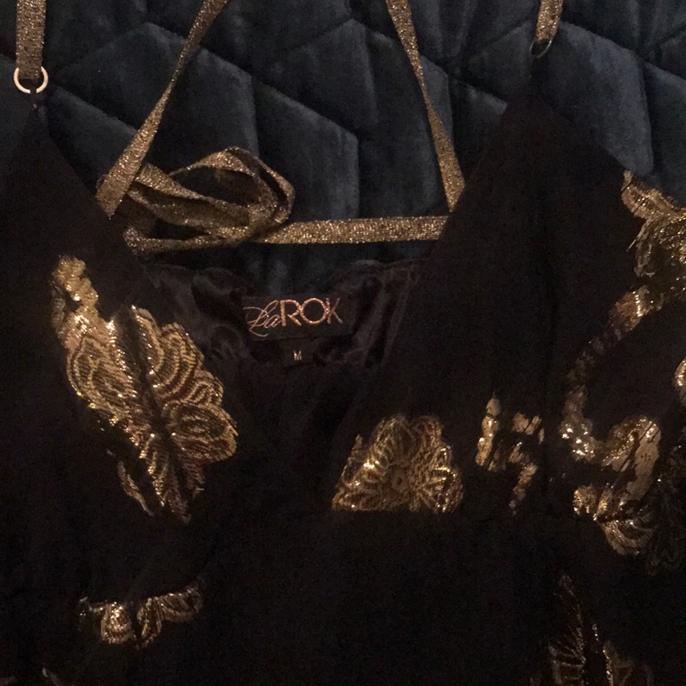 Larok Silk Dress With Empire Waist- Gold And Black - Gem